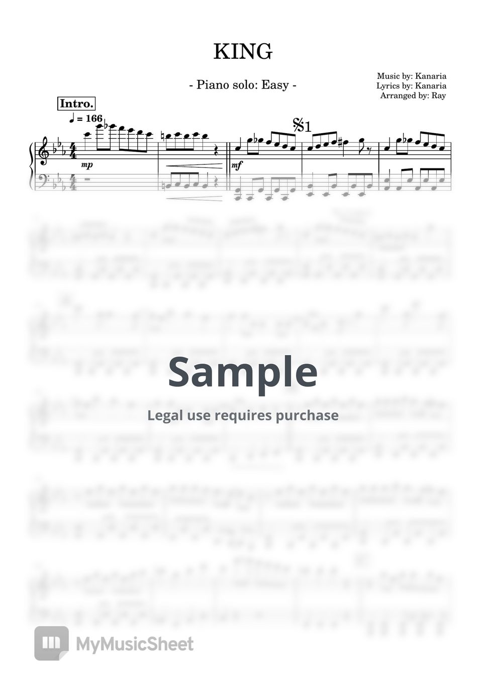 Kanaria - KING (ピアノソロ初級) Sheets by Ray