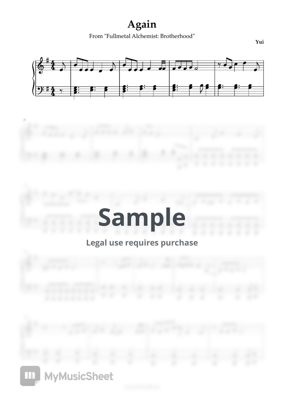Yui - Again (From „Fullmetal Alchemist: Brotherhood“) Sheet Music by ...