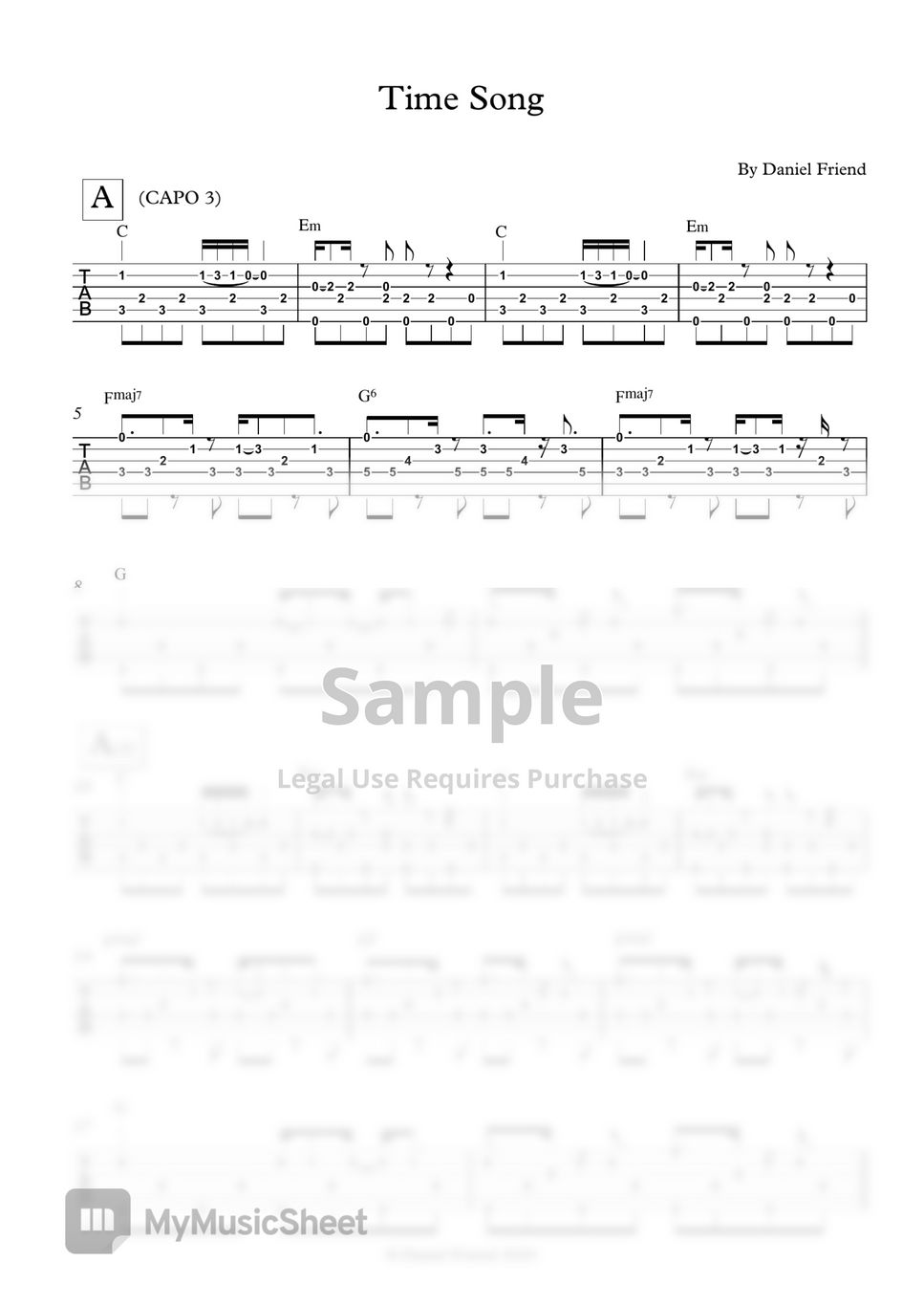 Daniel Friend - Time Song (TAB) Sheet Music