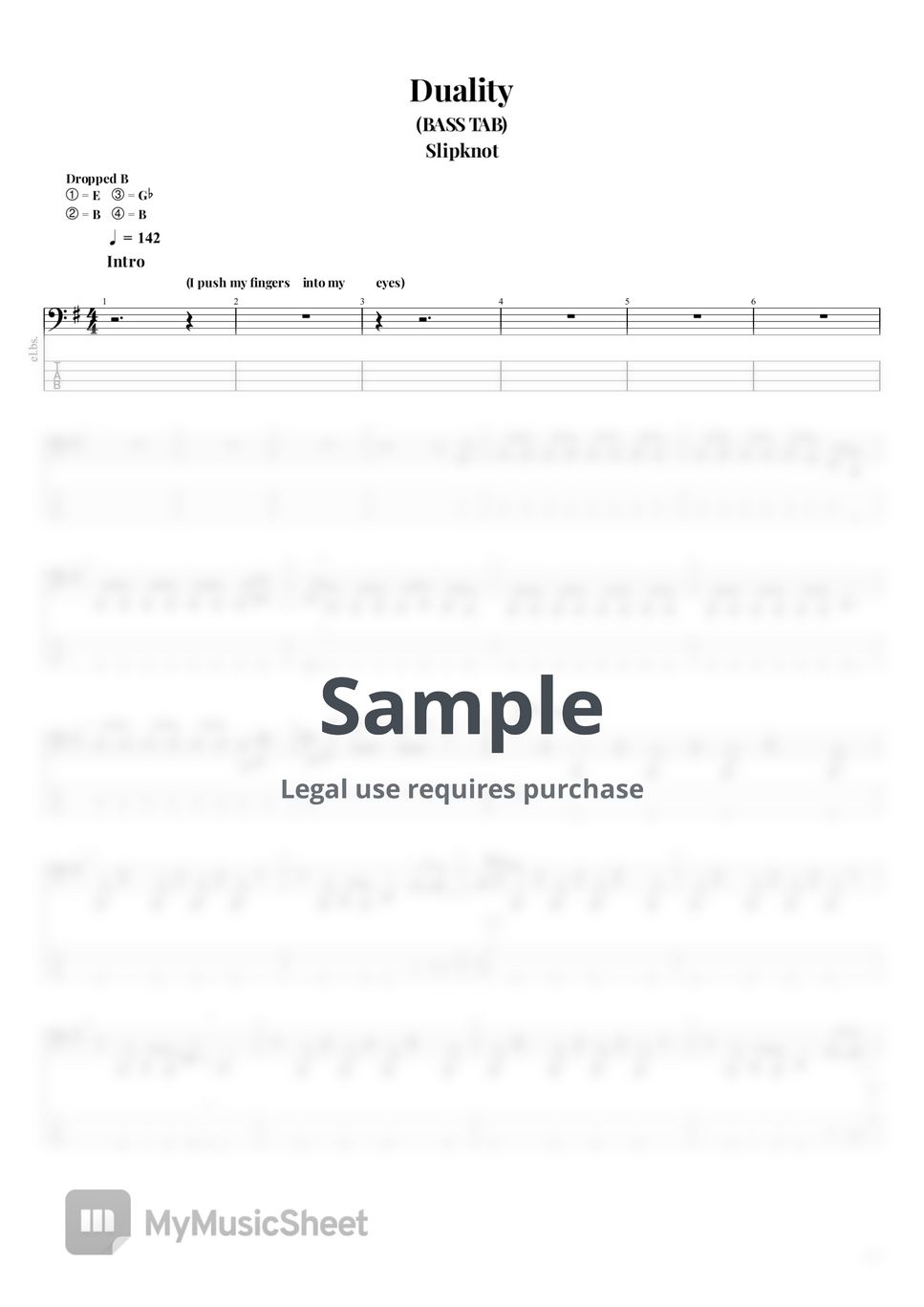 Slipknot Duality Bass Tab Tab 1staff By Um Hanwool