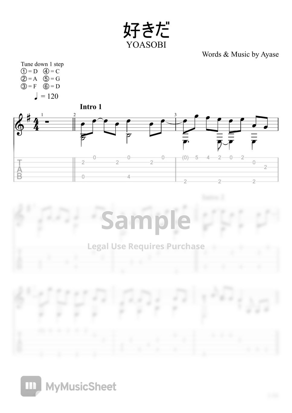 YOASOBI - Sukida (Fingerstyle) Sheet Music by u3danchou