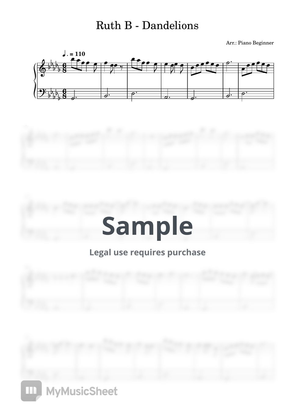 Ruth B - Dandelions Sheet Music by Piano Beginner