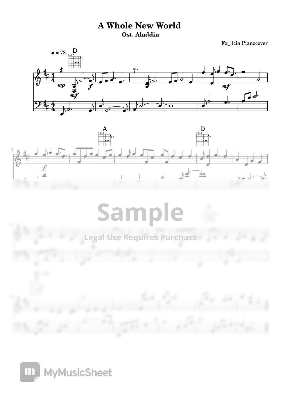 Alan Menken - A Whole New World - Aladdin OST. 樂譜 by Fx_licia Pianocover