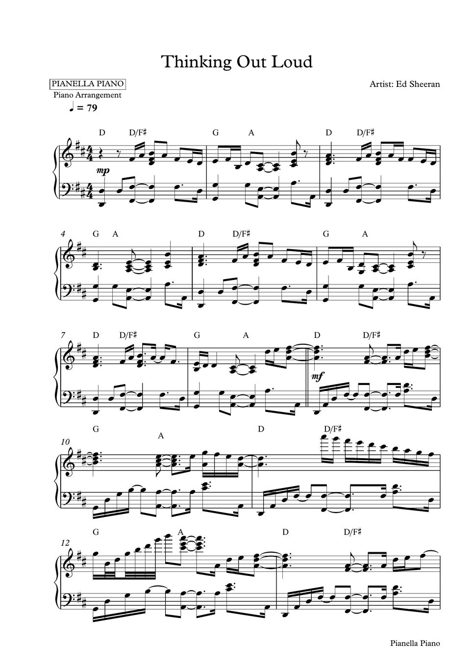 Ed Sheeran Thinking Out Loud Piano Sheet 악보 By Pianella Piano