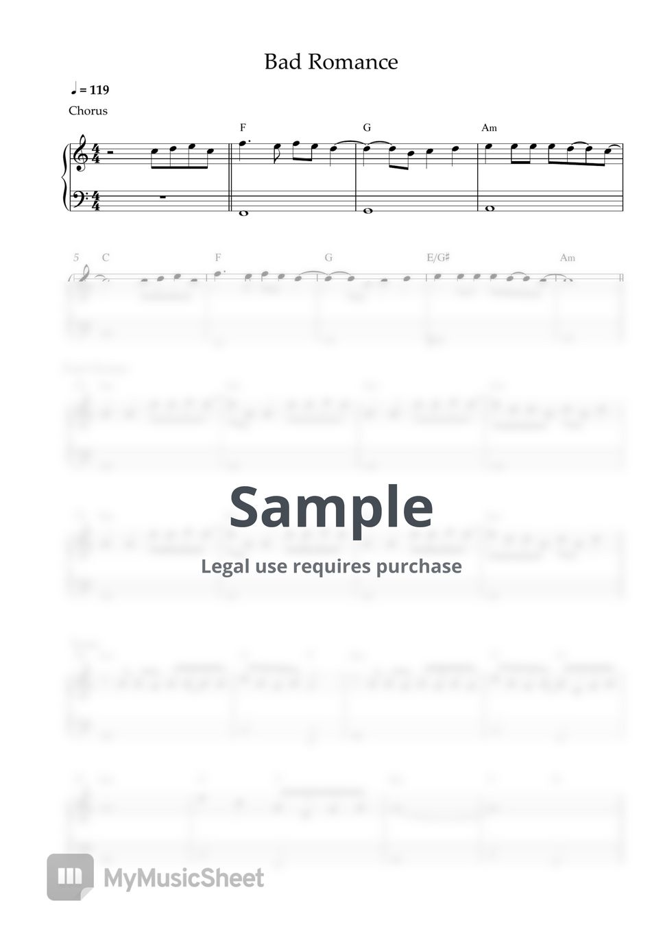 Lady Gaga - Bad Romance (EASY PIANO SHEET) Sheets by Pianella Piano