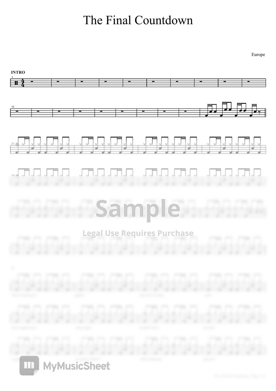 Europe - The Final Countdown 악보 by COPYDRUM