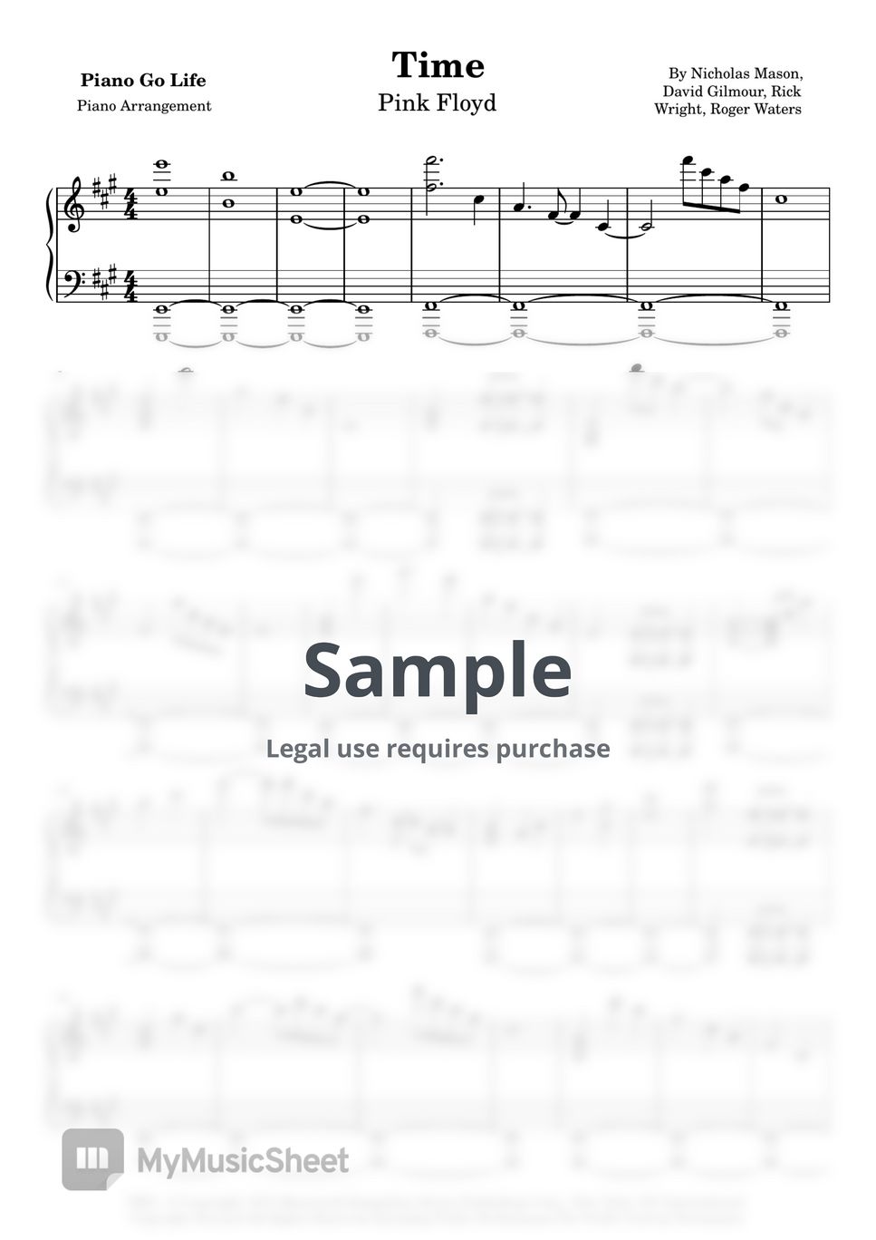 Pink Floyd - Time Sheet Music by Piano Go Life