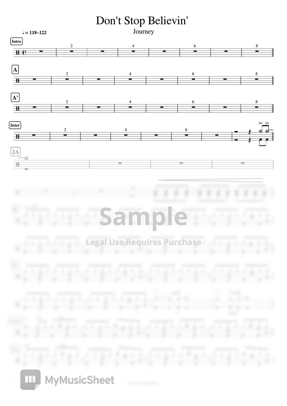 Journey - Don't Stop Believin' 악보 by Cookai's J-pop Drum sheet music!!!