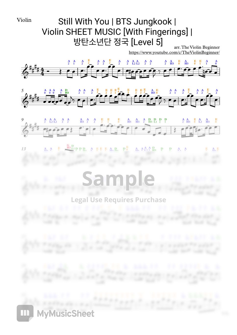 BTS Jungkook - Still With You Sheet Music by The Violin Beginner