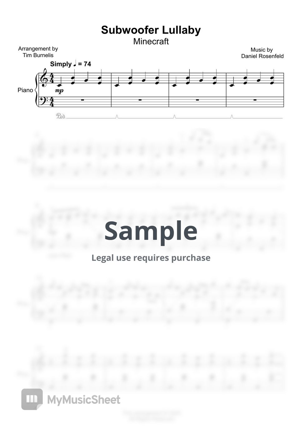 Minecraft - Subwoofer Lullaby Lembar Musik by NintenMusic
