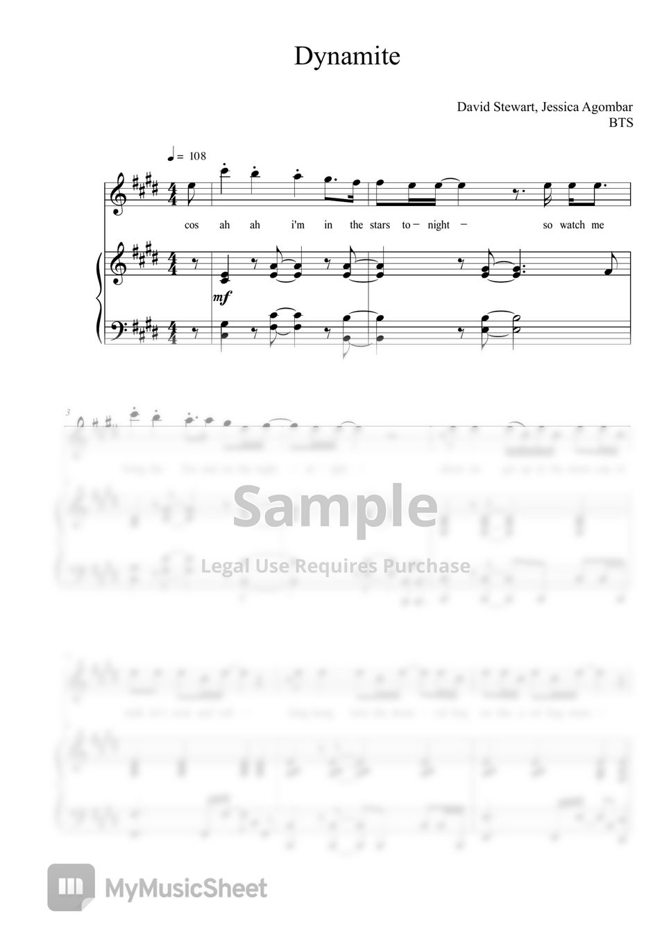 BTS - Dynamite (Lyrics&Piano) Sheets by Osprey