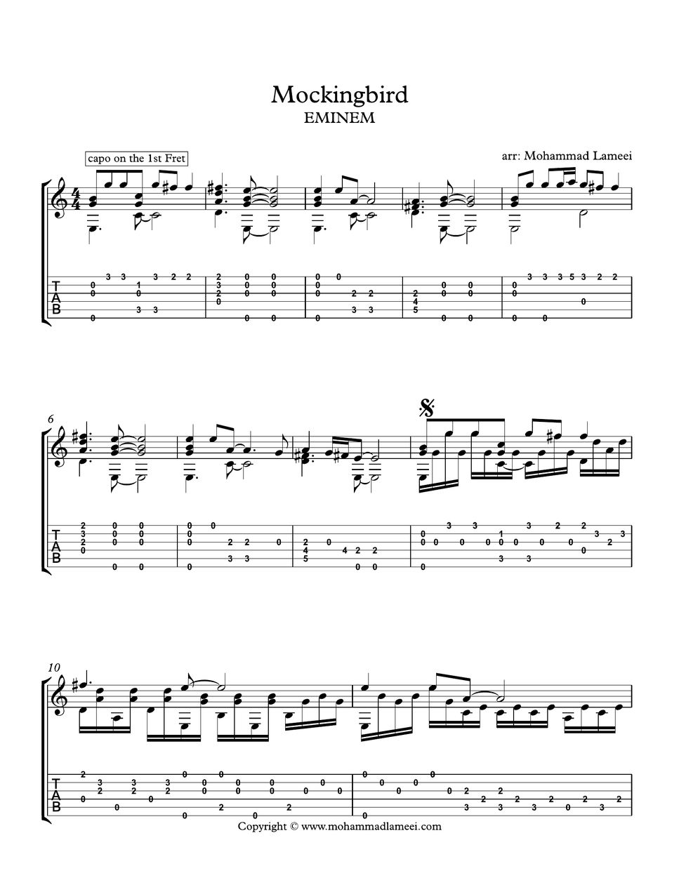 Eminem - Mockingbird Tab + 1staff by Mohammad Lameei