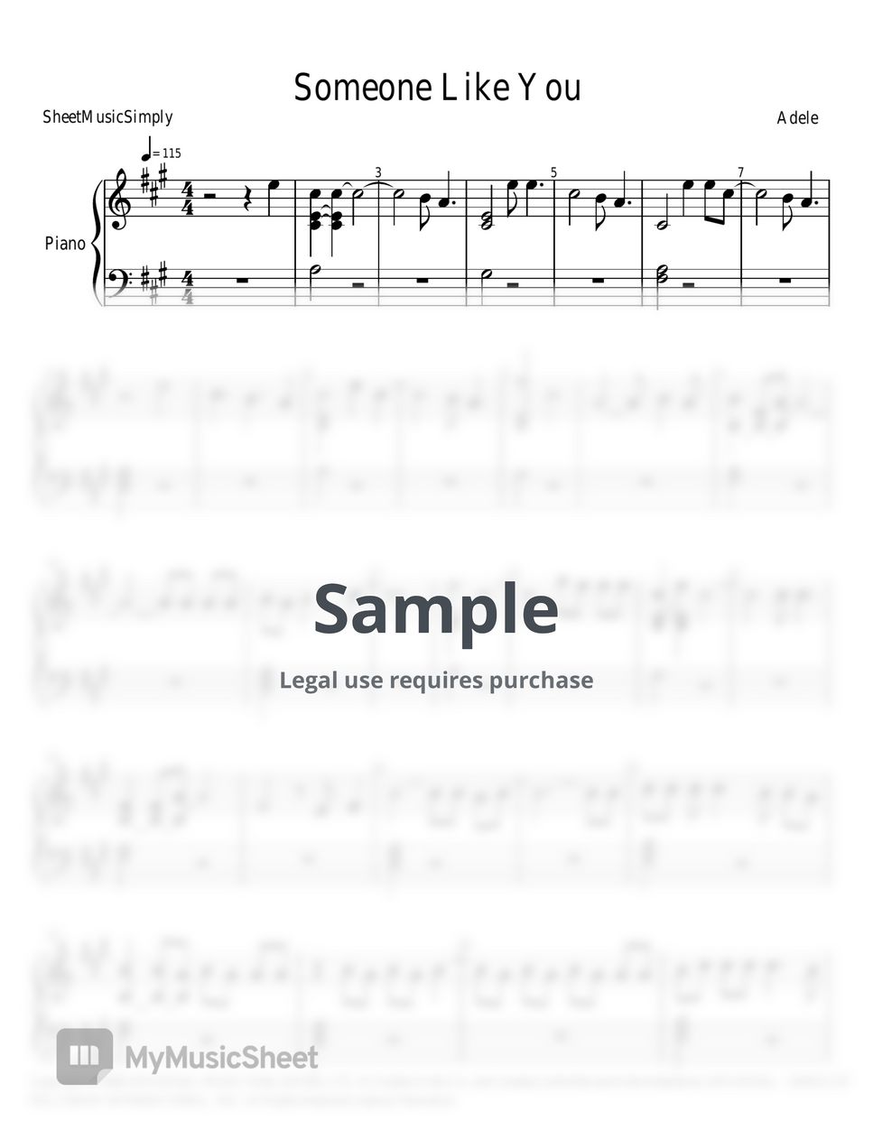 Adele - Someone Like You Hoja by SheetMusicSimply