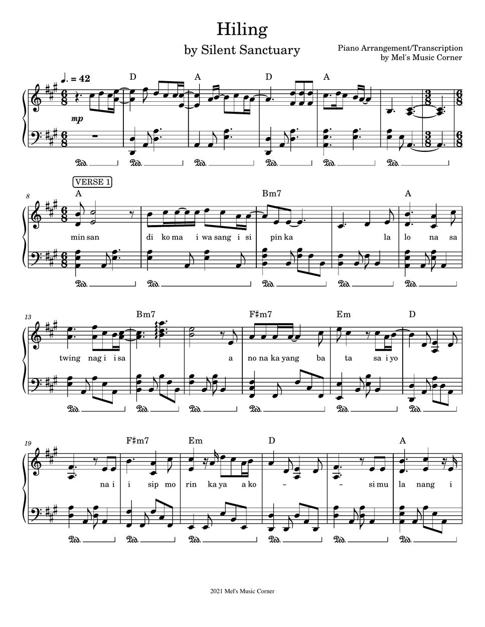 Silent Sanctuary - Hiling (piano sheet music) 楽譜 by Mel's Music Corner