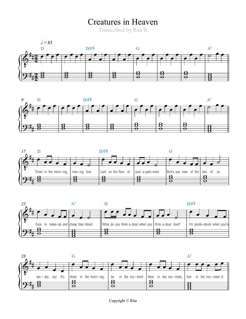 Glass Animals - Creatures in Heaven (Lyrics, chords) 악보 by Rita B