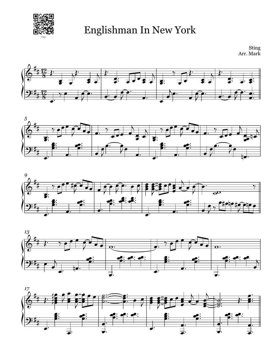 Sting - Englishman in New York (Jazz Piano version) by Mark Piano نوتة
