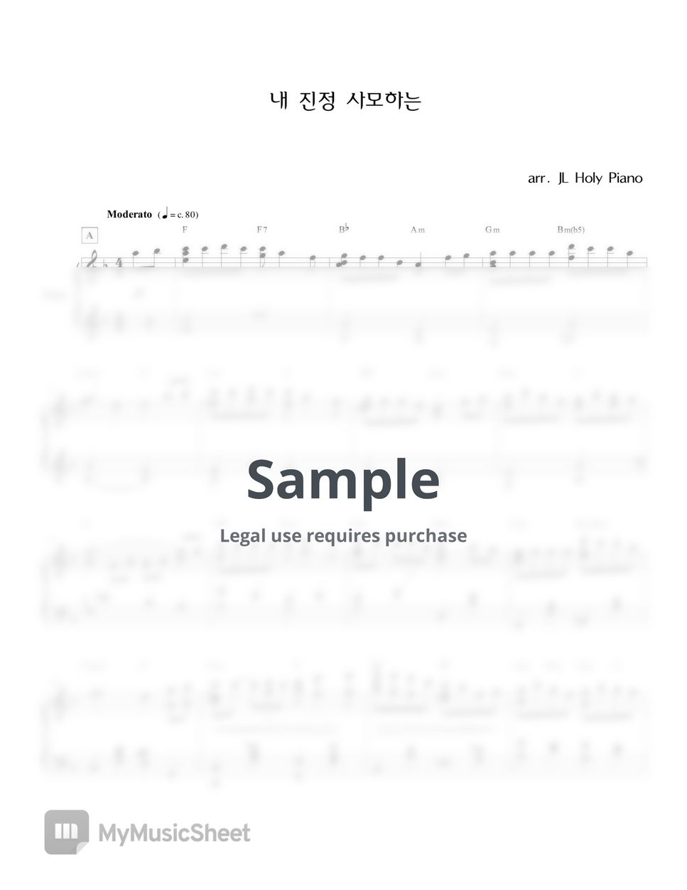 Hays 내 진정 사모하는 악보 By Jl Holy Piano