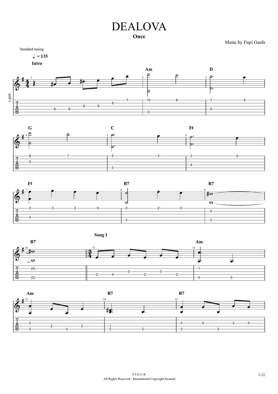 Once - Dealova Tab + 1staff by Fiqri Gusfa