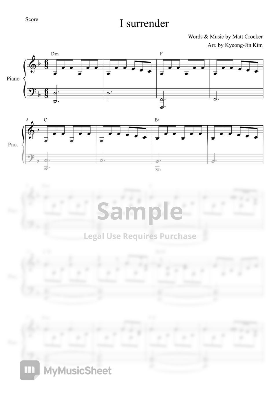 Hillsong - I surrender(주께 드리네) Sheet Music by Pianist Jin