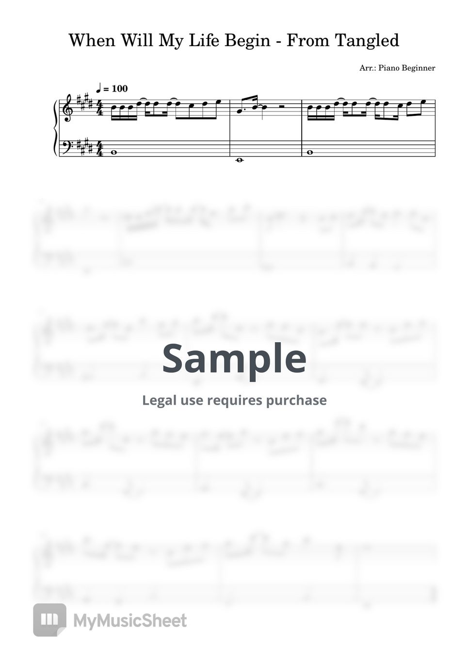 Tangled - Disney - When Will My Life Begin 楽譜 by Piano Beginner