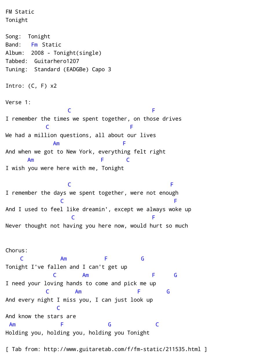 Tonight Fm Static Guitar Chords
