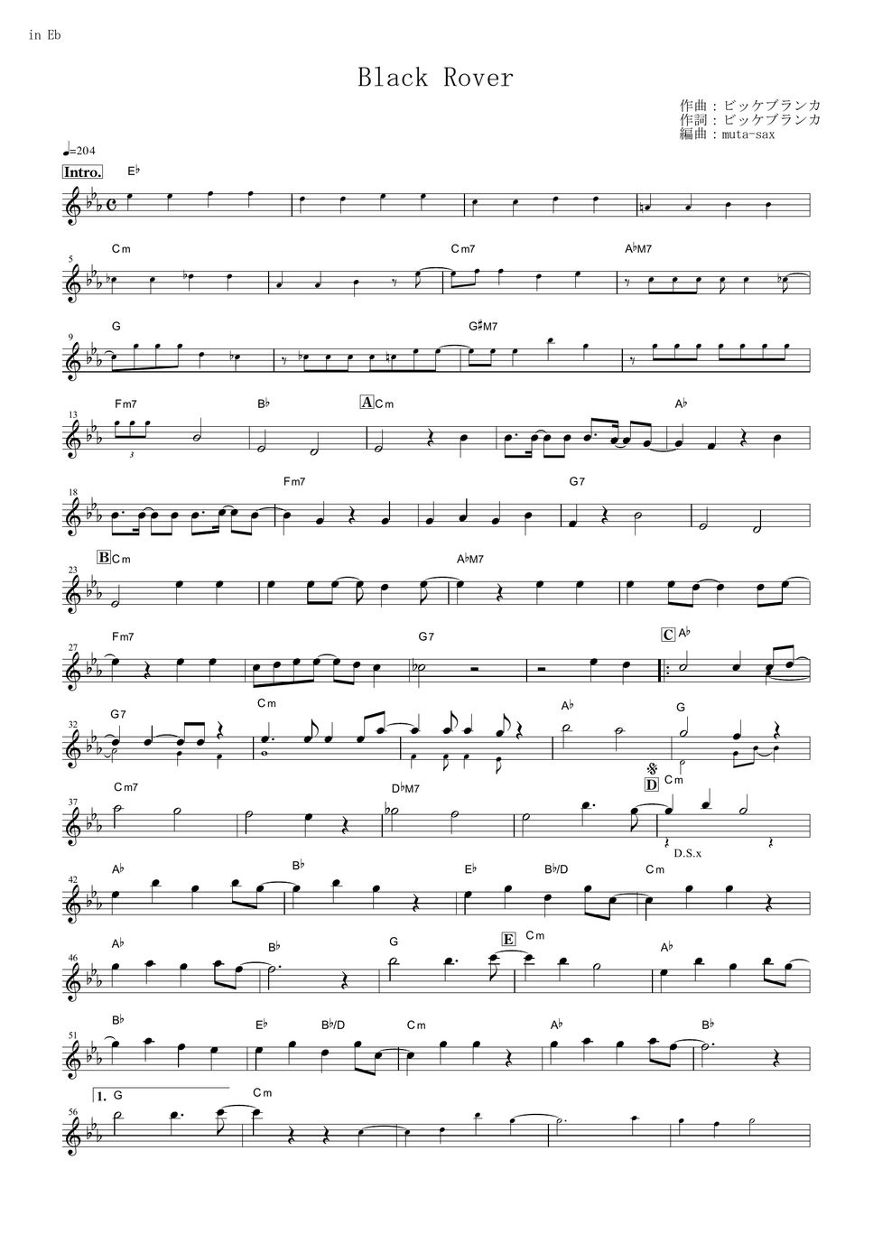 Black Clover - Black Rover (in Eb) Sheet by Vickeblanka