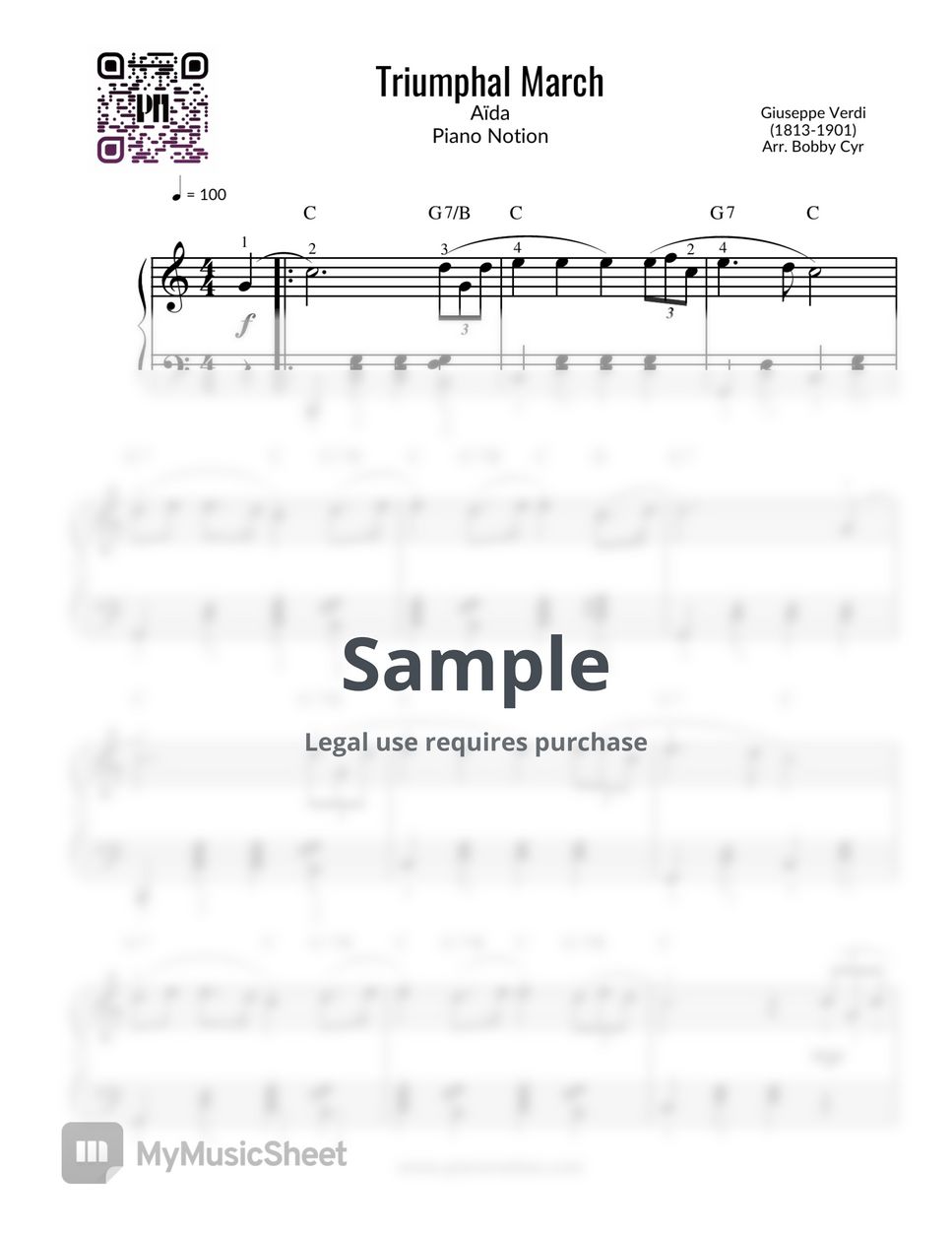 Giuseppe Verdi - Triumphal March - Aïda (Piano Solo) Sheets by Piano Notion