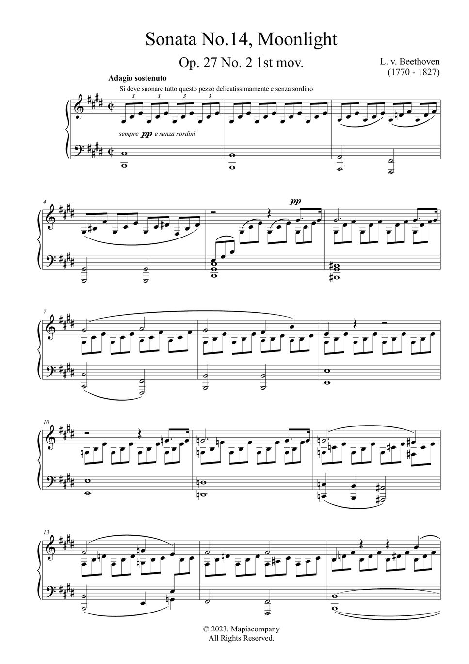 L. v. Beethoven - Sonata Moonlight by Beethoven piano sheet music free ...