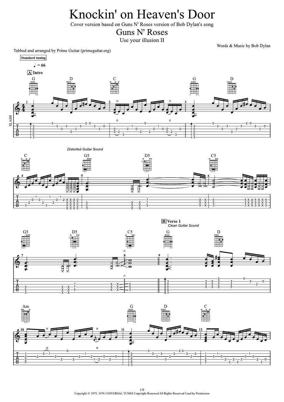 Guns N' Roses - Knockin' On Heaven's Door (PDF + Guitar Pro Tab + Guitar tone + BONUS (Backing ...