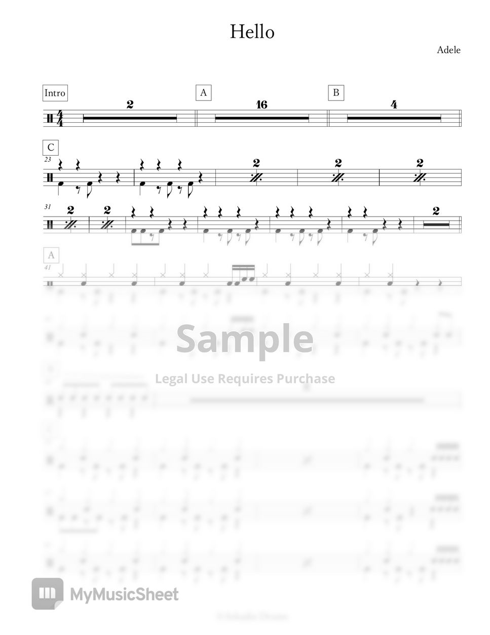 Adele - Hello Sheets by Arkadia Drums
