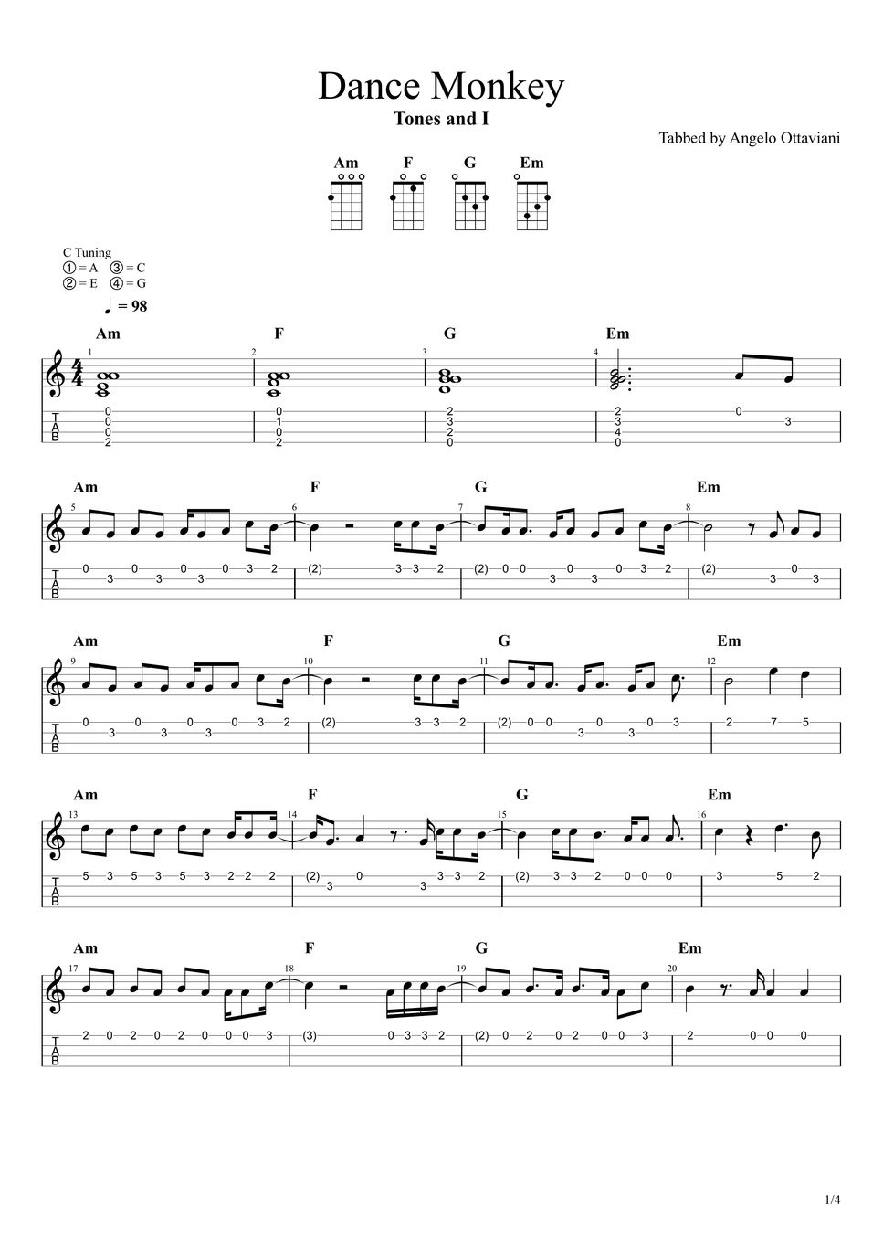 Tones and I - Dance Monkey 악보 by Ukulele