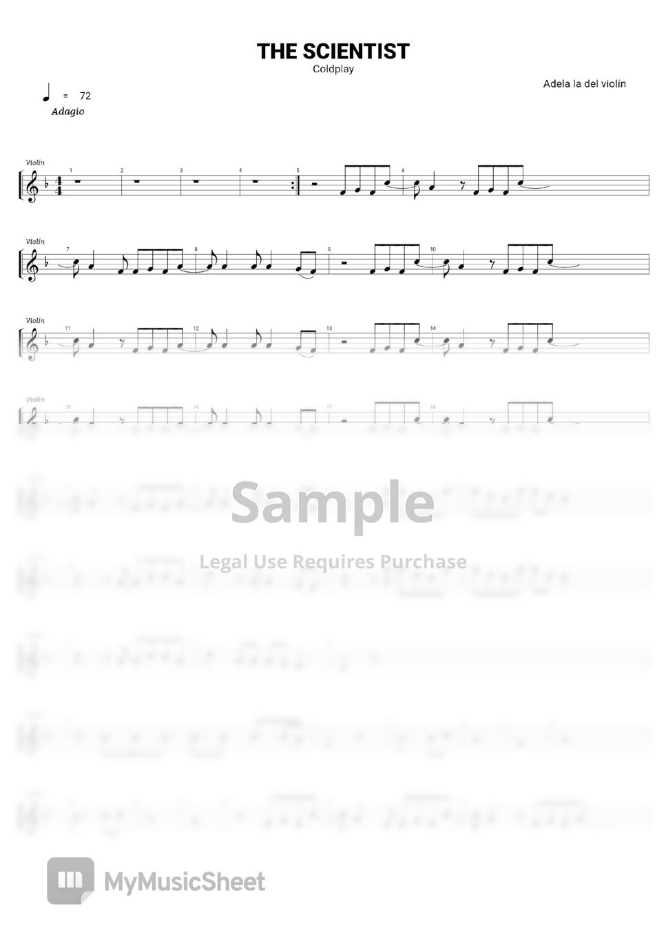 COLDPLAY - THE SCIENTIST Sheet Music by Adela la del violin