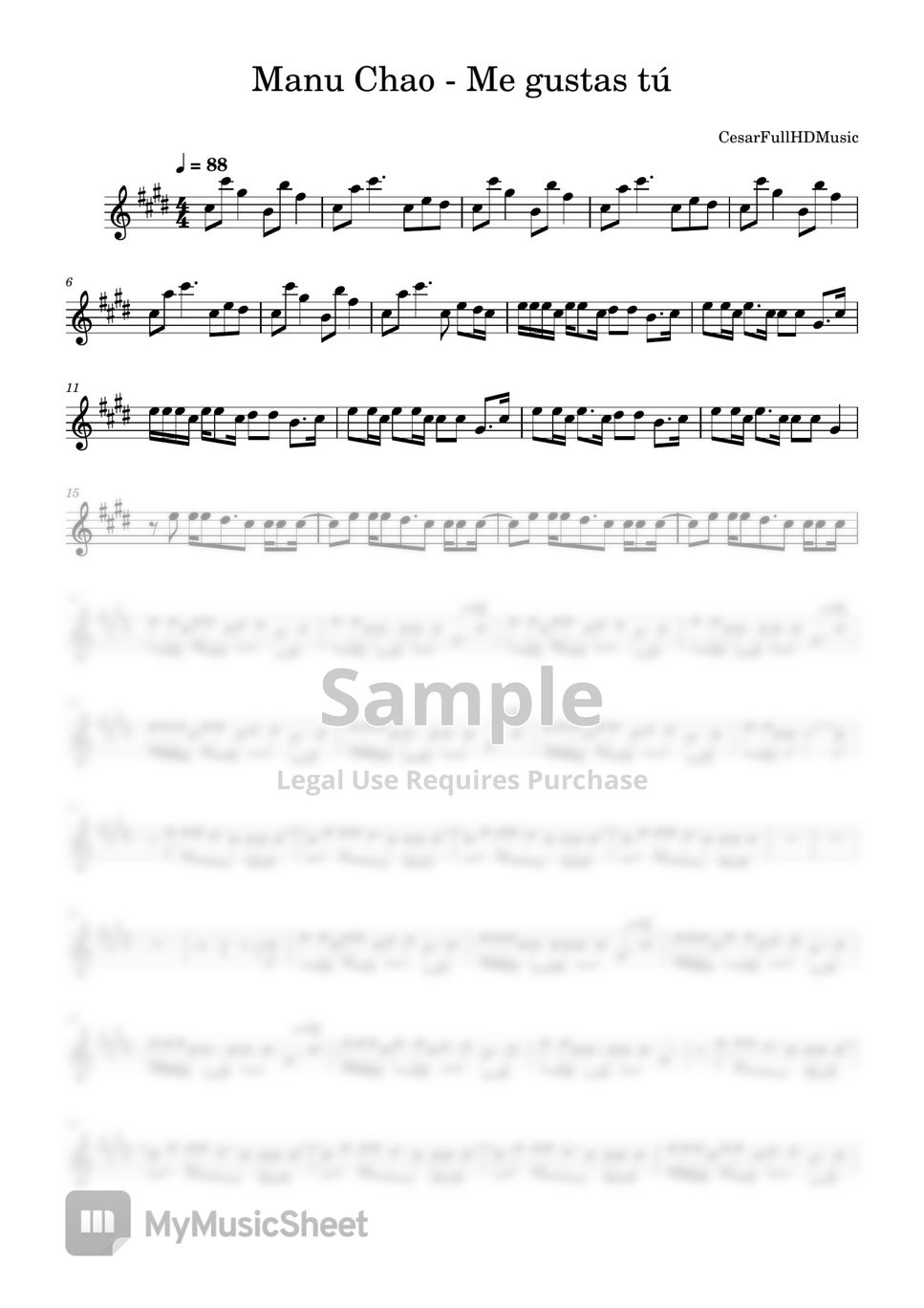 Manu Chao - Me gustas tú Sheet Music