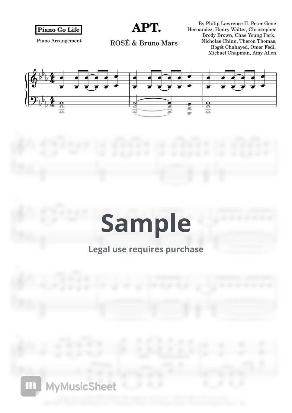 ROSÉ & Bruno Mars - APT. Partitura by Piano Go Life