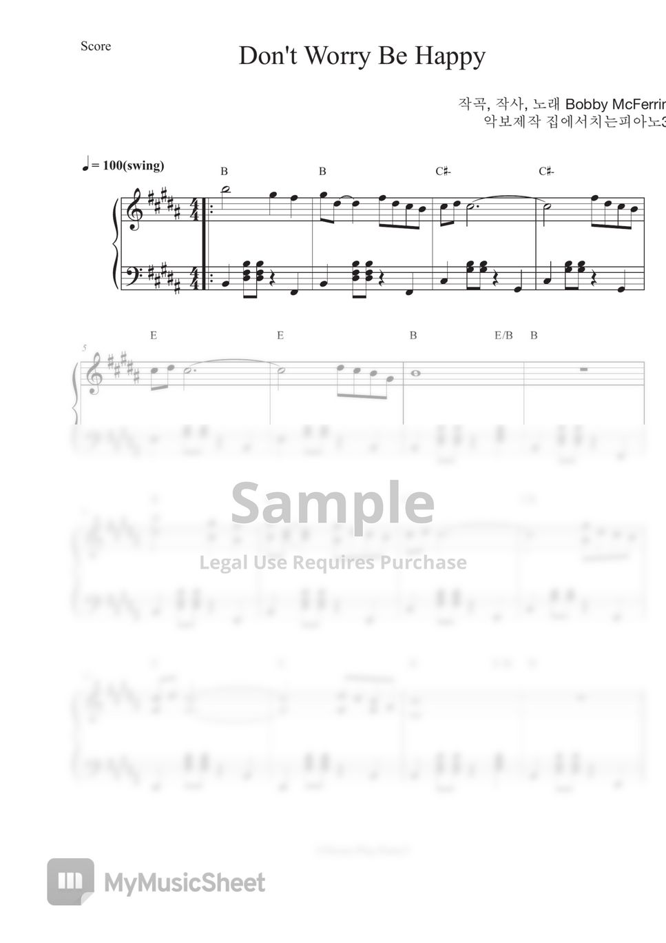 Bobby McFerrin - Don't Worry Be Happy 악보 by House.Play.Piano3