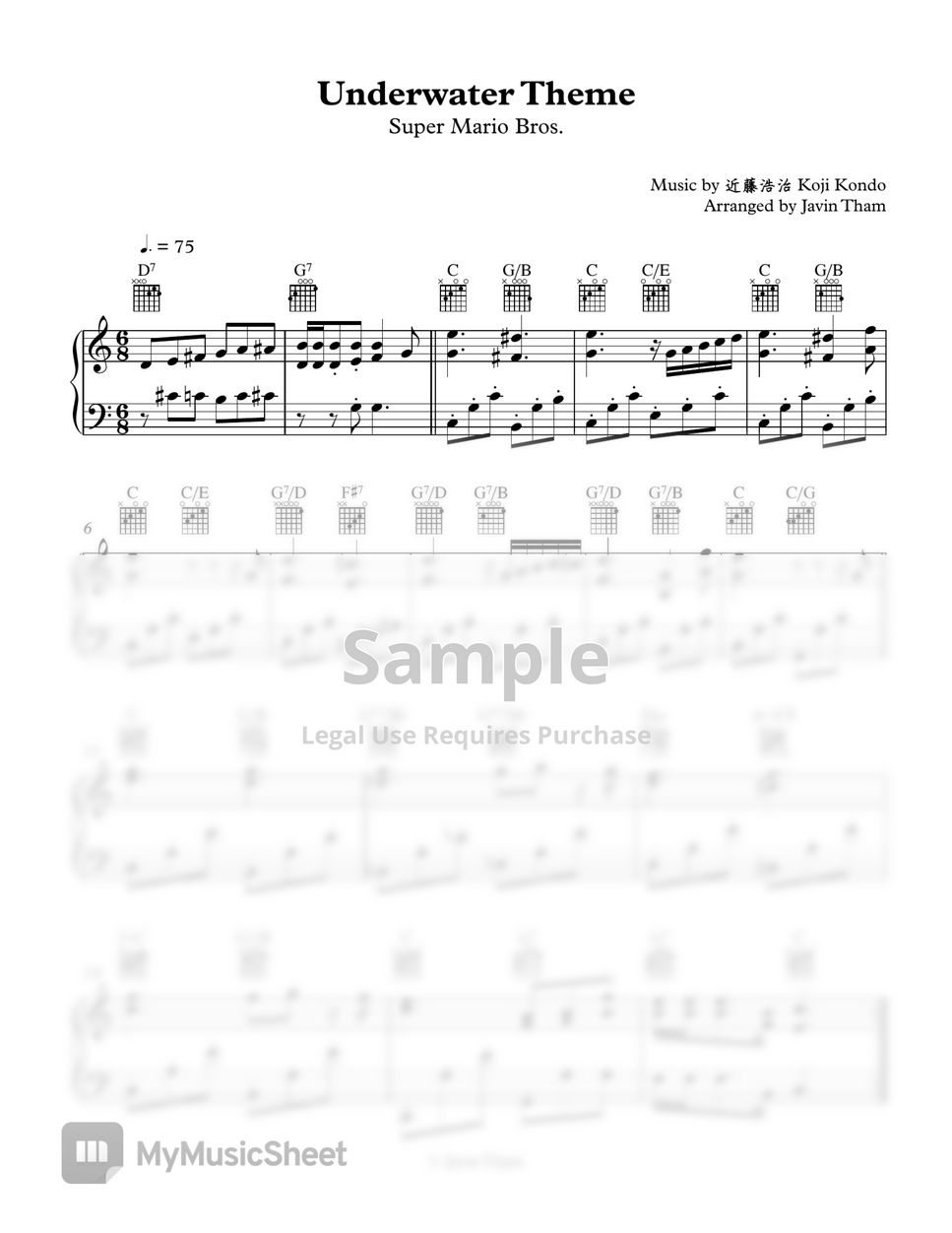 Super Mario Bros. - Underwater Theme Sheets by Javin Tham