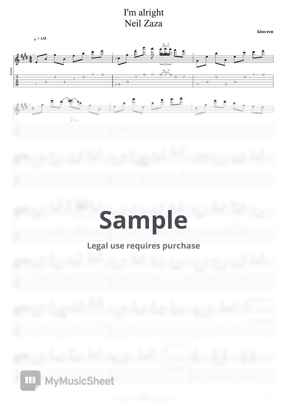 Neil Zaza - I'm Alright - Neil Zaza | Intro TAB 0:00~0:45 (TAB PDF ...