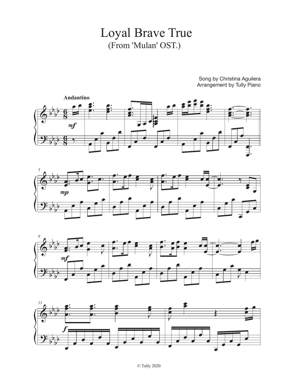 Mulan(뮬란) OST. (2020) - Loyal Brave True (Christina Aguilera) Partition ...