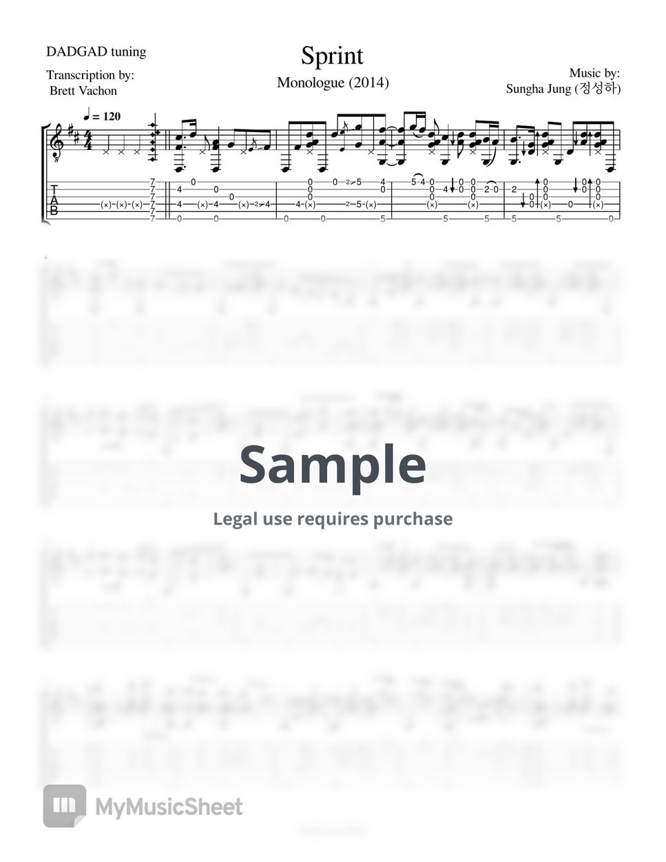 Sungha Jung - Sprint Tab + 단선 악보 by Brett Vachon
