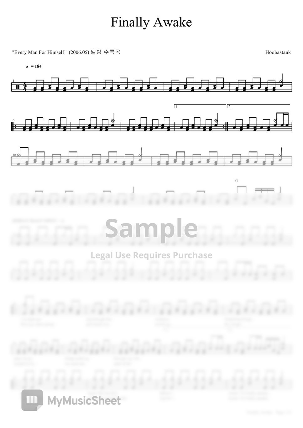 Hoobastank - Finally Awake Sheets by COPYDRUM
