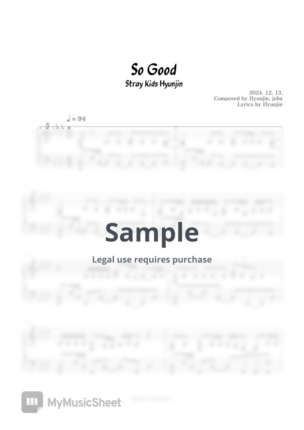 Stray Kids Hyunjin - So Good Sheet Music by Boknowa