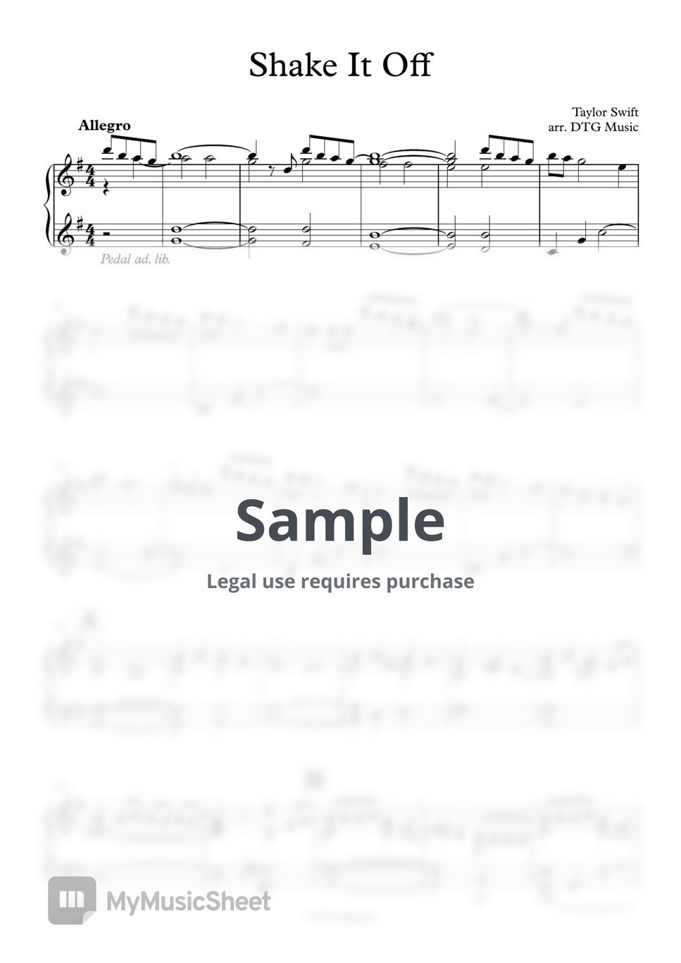 Taylor Swift - Shake It Off (Piano Solo) Sheets by DTG Music