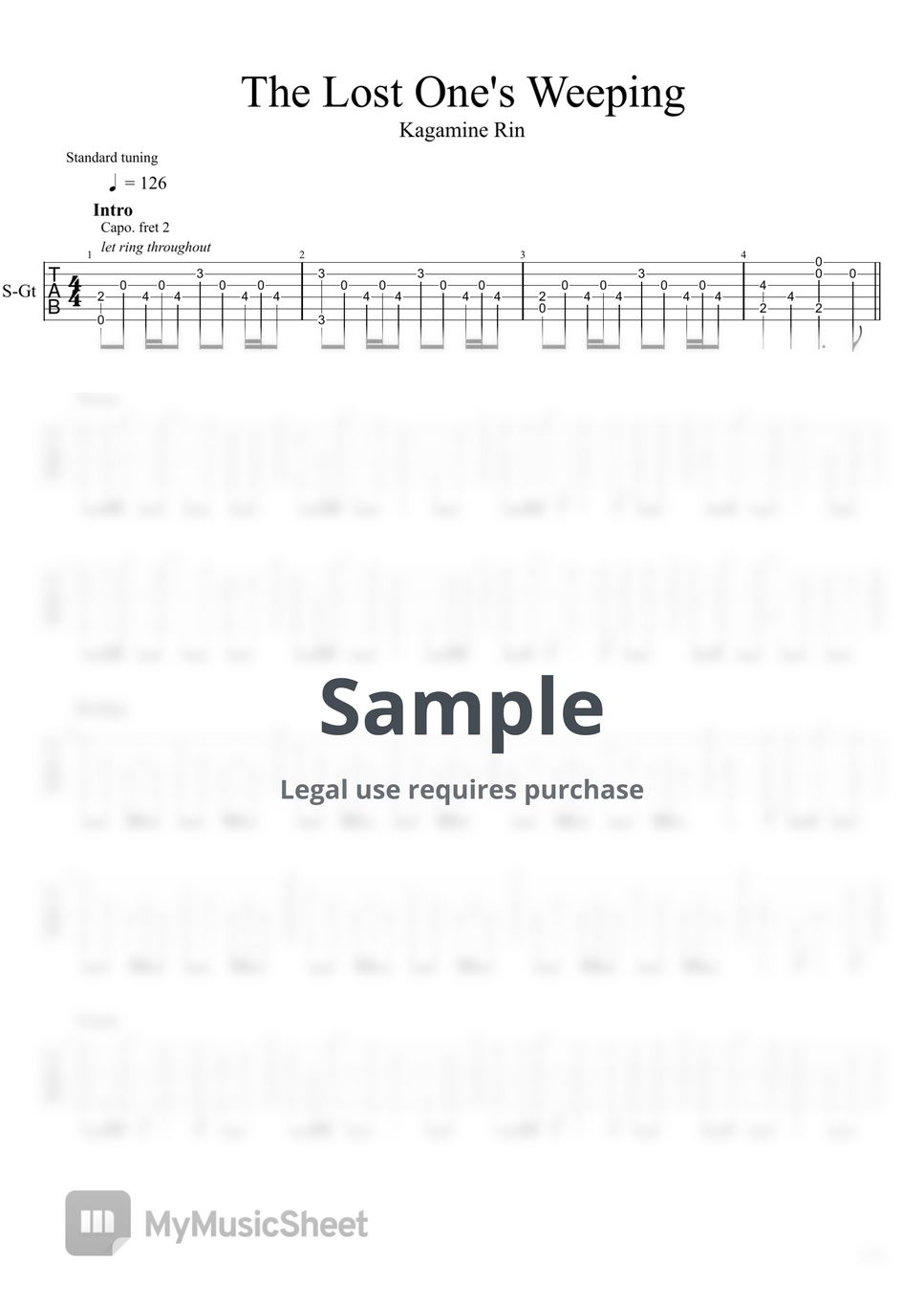 Kagamine Rin - The Lost Ones Weeping (ACUSTIC ver.) Sheet Music by 악보하자