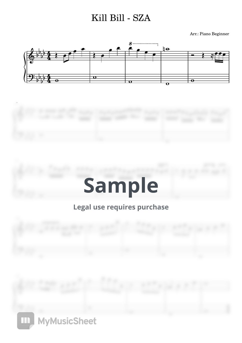 SZA - Kill Bill Sheet Music by Piano Beginner