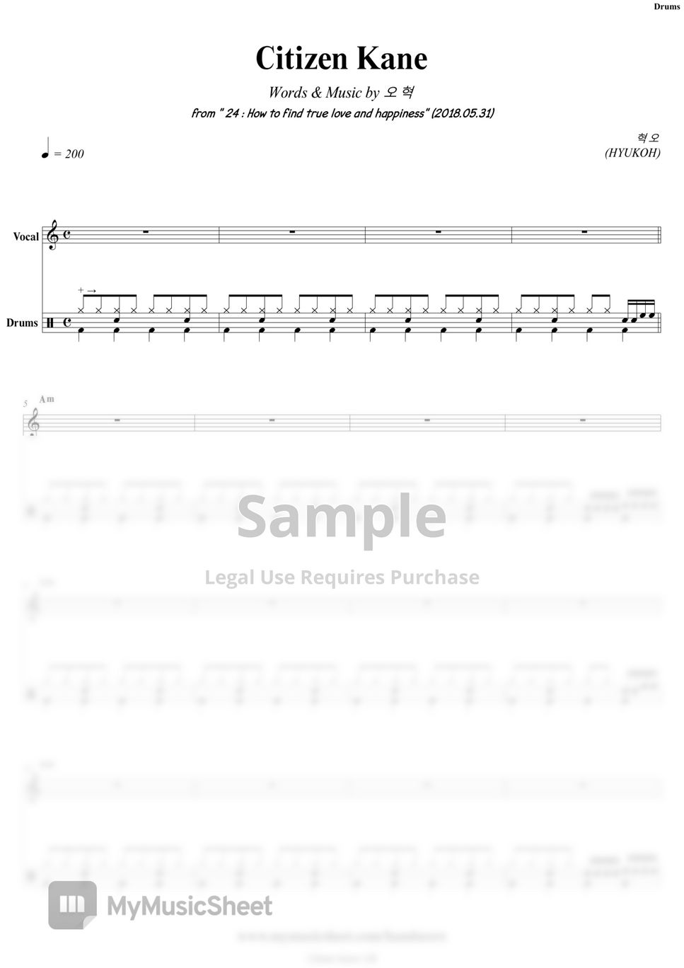 HYUKOH - Citizen Kane | Drums Sheet Music