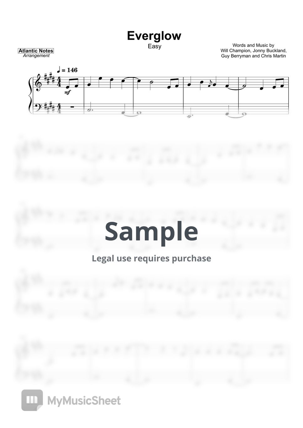 Coldplay - Everglow Sheet Music by Atlantic Notes
