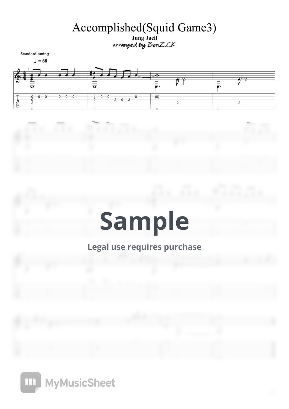 Jung Jaeil - Accomplished (Fingerstyle Guitar Solo) TAB+1 Staff by BenZ.CK