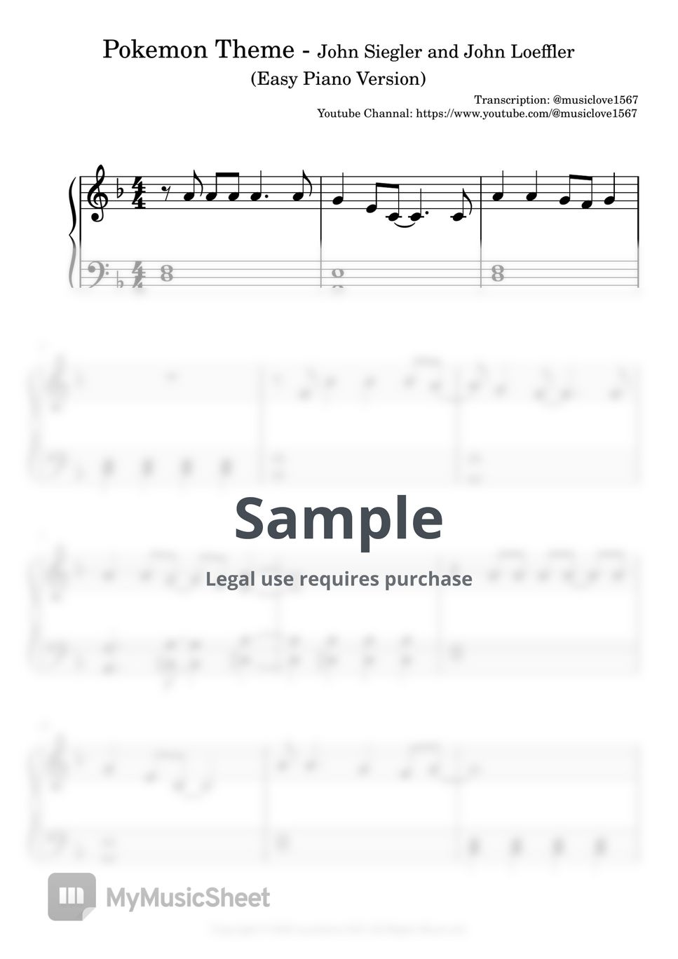 Pokemon Theme (Easy Piano Tutorial) 악보 by Music Lover
