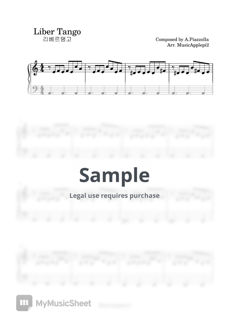 A.Piazzolla - Liber Tango 3종 (solo(very easy+easy) + 4hands) Sheets by ...