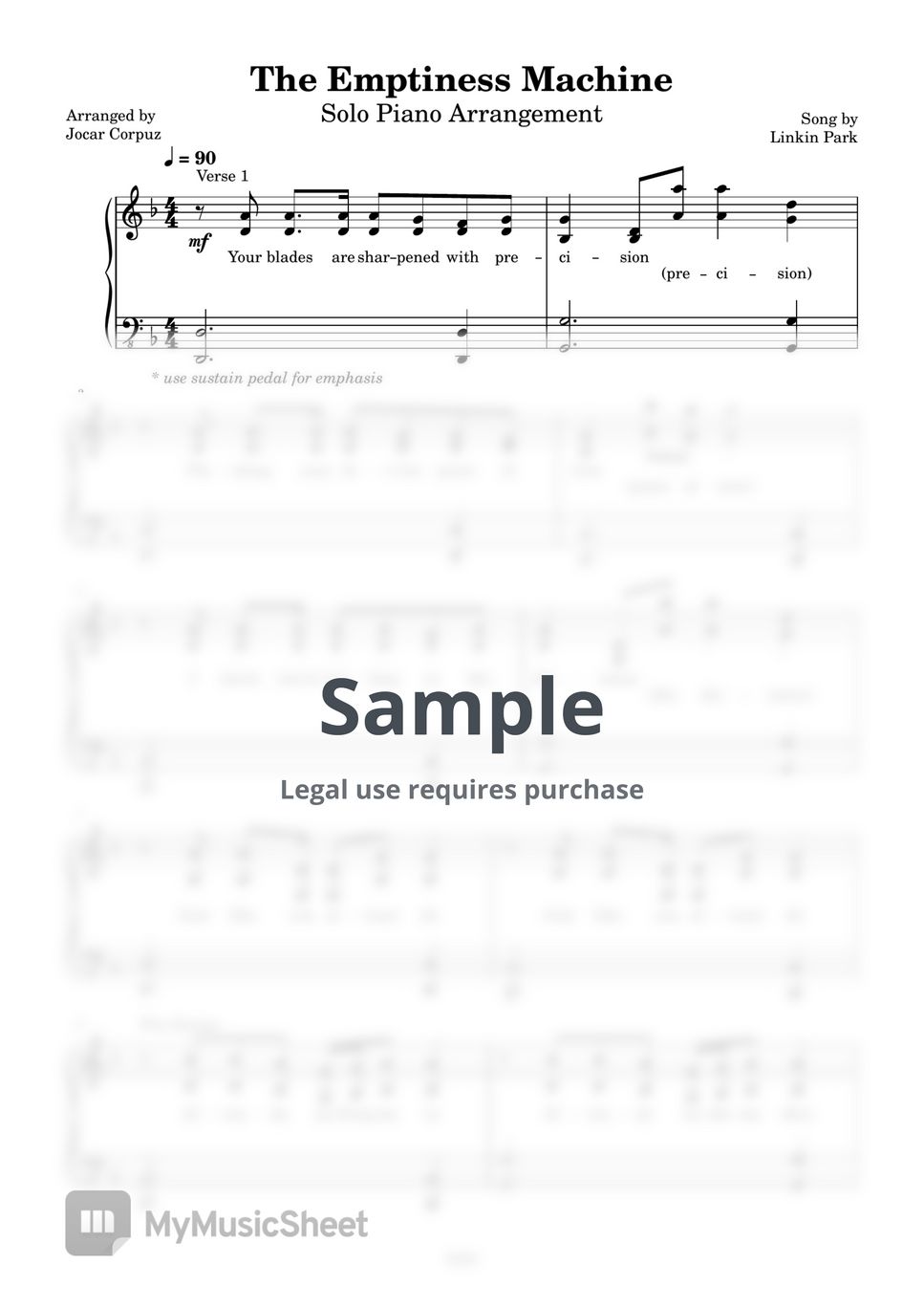 Linkin Park - Emptiness Machine 악보 by Jocar Corpuz